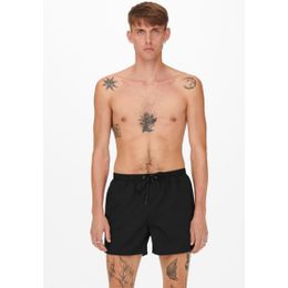 Only & Sons ONLY & SONS Herren Badeshorts "ONSTED LIFE SWIM SHORT GW 1832", schwarz, Gr. M, unifarben, Web, Polyester, Badehosen