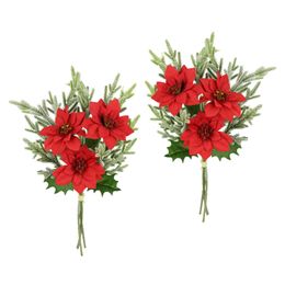 Kunstblumenstrauß I.GE.A., B:17cm H:37cm L:12cm, rot, Polyester, Kunstpflanzen, "Strauß Poinsettia/Tannenzweige", 2er Set Weihnachtsdeko