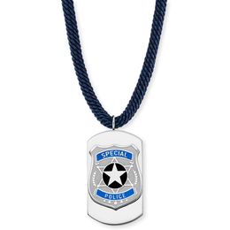 Herzengel Jungen Kette mit Anhänger "Polizei HEN-POLICE", Edelstahl Polyester, L: 48 B: 2mm, blau, Edelstahl, Polyester, B:2mm, Halsketten, mit