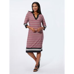 Inspirationen Damen Jerseykleid "Jersey-Kleid", rot, Gr. 50, bedruckt, gemustert, mehrfarbig, Jersey, 95% Polyester, 5% Elasthan, Kleider