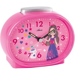Atlanta Kinder Kinderwecker "2135/17", pink, Wecker, mit Prinzessin-Herz-Stern-und Katzenmotiv, ideal auch als Geschenk