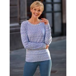 Rundhalspullover Classic Basics "Rundhals-Pullover", Damen, Gr. 38, blau (orchidee, himmelblau, meliert), 100% Polyacryl, gemustert, mehrfarbig, meliert, Pullover Rundhalspullover