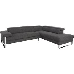 Ecksofa W.Schillig, B:281cm H:71cm T:230cm, grau, Flachgewebe S22 (100% Polyester);Stoff S37 (100% Polyester);Longlife Xtra-Leder Z59: Glattleder mit