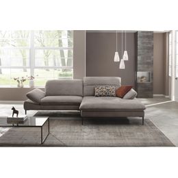 Ecksofa W.Schillig, B:294cm H:87cm T:185cm, grau, Chenille-Flachgewebe R66 (85% Polyester, 15% Nylon);Longlife Xtra-Leder Z59: Glattleder mit