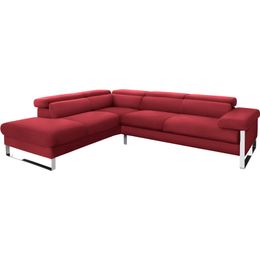 Ecksofa W.Schillig, B:281cm H:71cm T:230cm, rot, Flachgewebe S22 (100% Polyester);Stoff S37 (100% Polyester);Longlife Xtra-Leder Z59: Glattleder mit