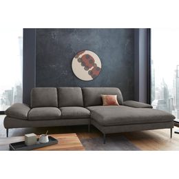 Ecksofa W.Schillig, B:310cm H:87cm T:185cm, grau, Chenille-Flachgewebe R66 (85% Polyester, 15% Nylon);Longlife Xtra-Leder Z59: Glattleder mit