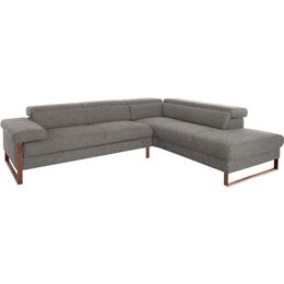 Ecksofa W.Schillig, B:281cm H:71cm T:230cm, grau, Flachgewebe S22 (100% Polyester);Stoff S37 (100% Polyester);Longlife Xtra-Leder Z59: Glattleder mit