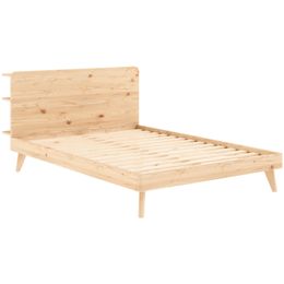 Bettgestell Karup Design, B:146cm H:93cm L:226cm, braun, Betten, "RETREAT BED", aus Kiefer massiv mit Lattenrost, Kopfteil mit 3 Ablagen