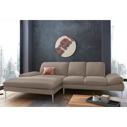 Ecksofa W.Schillig, B:310cm H:87cm T:185cm, braun, Chenille-Flachgewebe R66 (85% Polyester, 15% Nylon);Longlife Xtra-Leder Z59: Glattleder mit