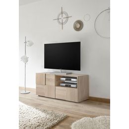 Lowboard Inosign, braun, Wohnzimmer, Sideboards, "Dama Breite 121 cm, TV-Board 1 Tür, 1 Schubkasten, TV-Schrank", Front in 3D-Optik, grifflos,