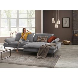 Ecksofa W.Schillig, B:294cm H:87cm T:185cm, grau, Chenille-Flachgewebe R66 (85% Polyester, 15% Nylon);Longlife Xtra-Leder Z59: Glattleder mit
