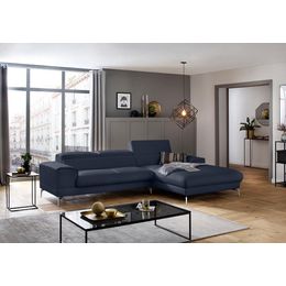 Ecksofa W.Schillig, B:303cm H:70cm T:193cm, blau, Longlife Xtra-Leder Z59: Glattleder mit modischer Prägung. Hautstärke 0, 9 - 1, 1 mm, Wohnzimmer,