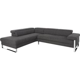 Ecksofa W.Schillig, B:281cm H:71cm T:230cm, grau, Flachgewebe S22 (100% Polyester);Stoff S37 (100% Polyester);Longlife Xtra-Leder Z59: Glattleder mit