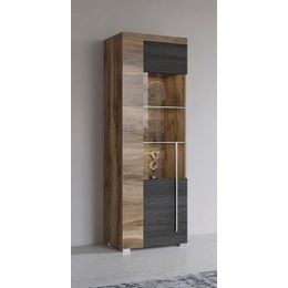 Vitrine Inosign, B:55cm H:160cm T:35cm, braun, ABS-Kunststoff, FSC-zertifizierter Holzwerkstoff, Glas, Wohnzimmer, Schr&auml;nke, "Roger,H&ouml;he 160cm