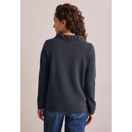 Cecil Damen Langarmshirt, blau, Gr. XS, unifarben, Strick, Obermaterial: 46% Modal, 46% Polyester, 8% Elasthan, Shirts, mit Funnelneck