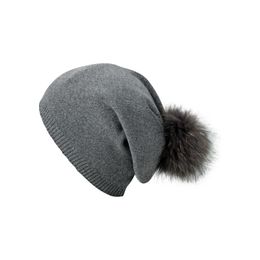 Damen Beanie, grau, Capelli New York, unifarben, Feinstrick, Materialmix, M&uuml;tzen, mit Metall-Logo an der Krempe