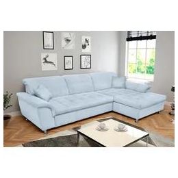 Ecksofa DOMO collection "Franzi Steppung im Sitzbereich B7T/H: 278/162/80 cm, L-Form", blau (pastelblau), B:278cm H:80cm T:171cm, Flachgewebe (100% Polyester), Chenille (100% Polyester), Sofas, wahlweise mit Bettfunktion, Bettkasten und Kopfteilverstellung