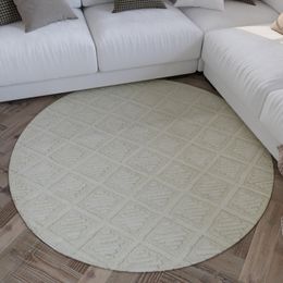 Wollteppich Wecon Home, H:10mm Ø:180cm, beige, Schurwolle, Teppiche, "Hamptons SEVENTEEN", Schurwolle, Kurzflor, Wohnzimmer, Schlafzimmer, elegant,