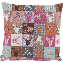 HOCK Dekokissen H.O.C.K., B:50cm H:10cm L:50cm, bunt, Baumwolle, Polyester, Dekokissen_Sitzkissen_Kissenh&uuml;llen, "Harry Hirsch Tegan Patch", mit kleinen