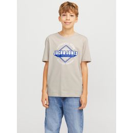 Jack & Jones Jungen Rundhalsshirt "JJELOGO TEE SS O-NECK 2 COL S NOOS JNR", gelb, Gr. 128, JACK & JONES JUNIOR, bedruckt, Single Jersey, Obermaterial: 100%