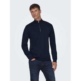Only & Sons ONLY & SONS Herren Strickpullover "ONSWYLER LIFE REG 14 HALF ZIP KNIT NOOS", blau, Basic, Gr. XL, unifarben, Strick, Obermaterial: 78% Viskose, 22%