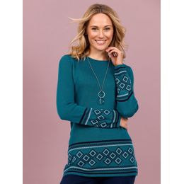Longpullover Classic Basics "Long-Pullover", Damen, Gr. 42, blau (aquapetrol, marine), 100% Polyacryl, gemustert, mehrfarbig, Pullover Longpullover