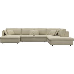 Wohnlandschaft FLEXLUX, B:399cm H:84cm T:272cm, beige, 100% Polyester, Sofas, "Lovane, u-Form, bequem und komfortabel", Weich & anschmiegsam, große