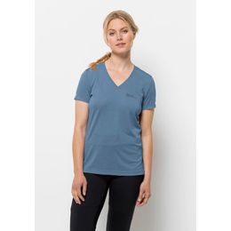 Jack Wolfskin Damen V-Shirt "CROSSTRAIL T WOMEN", blau, Gr. XS, OBERSTOFF: 100% POLYESTER, Shirts