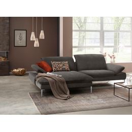 Ecksofa W.Schillig, B:294cm H:87cm T:185cm, grau, Chenille-Flachgewebe R66 (85% Polyester, 15% Nylon);Longlife Xtra-Leder Z59: Glattleder mit