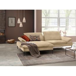 Ecksofa W.Schillig, B:294cm H:87cm T:185cm, beige, Chenille-Flachgewebe R66 (85% Polyester, 15% Nylon);Longlife Xtra-Leder Z59: Glattleder mit