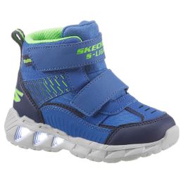 Skechers Mädchen Klettstiefel "Blinkstiefel MAGNA LIGHTS", Gr. 21, blau, Lederimitat, Textil, kontrastfarbene Details, Schuhe, leicht und mit