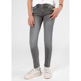 STACCATO M&auml;dchen Slim-fit-Jeans "LISA", grau, Basic, Gr. 164, Crinkleoptik, Oberstoff: 70% Baumwolle, 28% Polyester, 2% Elasthan., Jeans, Slim Fit