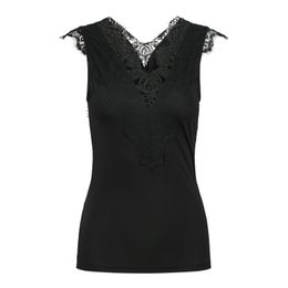 Pieces Damen Spitzentop "PCILU SL TOP NOOS", schwarz, Gr. M, unifarben, Jersey, Obermaterial: 85% Polyamid, 15% Elasthan, Tops