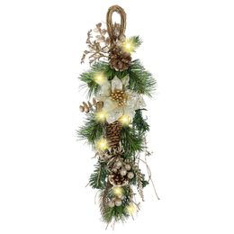 Kunstgirlande I.GE.A., B:17cm H:52cm L:9cm, beige, Kunststoff, Kunstpflanzen, "Weihnachtsgirlande dekoriert, mit LED-Licht", Mit Poinsettia Zapfen