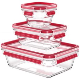 Emsa Frischhaltedose "Clip & Close Glas", rot, Lebensmittelaufbewahrungsbehälter, 0,18/0,45/1,3L, gefrier-,backofen-,mikrowellen- und