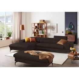 Ecksofa W.Schillig, B:343cm H:70cm T:193cm, braun, Longlife Xtra-Leder Z59: Glattleder mit modischer Prägung. Hautstärke 0, 9 - 1, 1 mm, Wohnzimmer,