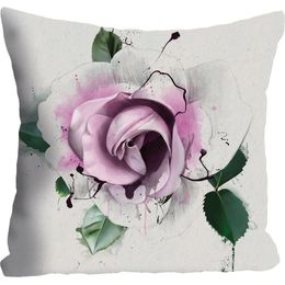 Dekokissen queence, B:40cm L:40cm, bunt, Polyester, Dekokissen_Sitzkissen_Kissenh&uuml;llen, "&raquo;rosa Bl&uuml;te&laquo;", Kissenh&uuml;lle ohne F&uuml;llung, 1 St&uuml;ck