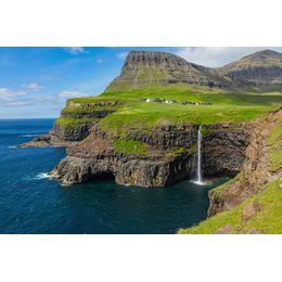 papermoon Fototapete "WASSERFALL-MULAFOSSUR F&Auml;R&Ouml;ERN MEER FLUSS INSEL STEINE", B/L: 3mm x 2,23mm, Bahnen: 6 Stk. St., bunt, Schlafzimmer, Tapeten