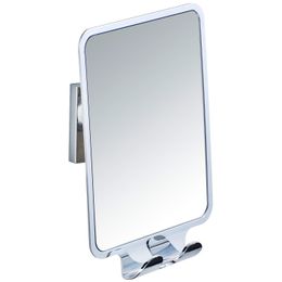 Schminkspiegel Wenko, B:14cm H:19,5cm T:8cm, silber, Kunststoff, Spiegel, "Vacuum-Loc Quadro"
