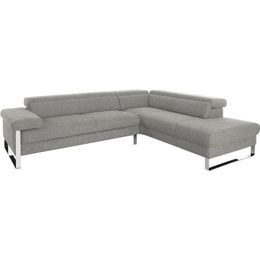 Ecksofa W.Schillig, B:281cm H:71cm T:230cm, grau, Flachgewebe S22 (100% Polyester);Stoff S37 (100% Polyester);Longlife Xtra-Leder Z59: Glattleder mit