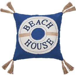Dekokissen done., B:45cm H:1cm L:45cm, blau, Baumwolle, Strukturstoff, Kinderzimmer, Dekokissen_Sitzkissen_Kissenhüllen, "CUSHION SEALIFE BEACH HOUSE"
