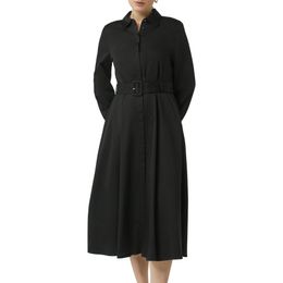 comma, COMMA Damen Midikleid, schwarz, Gr. 44, unifarben, Popeline, Obermaterial: 71% Baumwolle, 26% Polyamid, 3% Elasthan, Kleider, mit Hemdkragen und