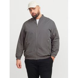 Jack & Jones PlusSize Herren Bomberjacke "JJERUSH BOMBER NOOS PLS", grau, Gr. 4XL, JACK & JONES PLUSSIZE, unifarben, Web, Obermaterial: 100% Polyester, Jacken, mit