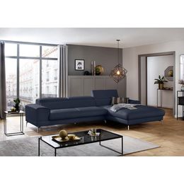 Ecksofa W.Schillig, B:343cm H:70cm T:193cm, blau, Longlife Xtra-Leder Z59: Glattleder mit modischer Prägung. Hautstärke 0, 9 - 1, 1 mm, Wohnzimmer,