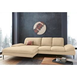 Ecksofa W.Schillig, B:310cm H:87cm T:185cm, beige, Chenille-Flachgewebe R66 (85% Polyester, 15% Nylon);Longlife Xtra-Leder Z59: Glattleder mit