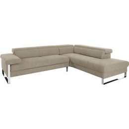 Ecksofa W.Schillig, B:281cm H:71cm T:230cm, braun, Flachgewebe S22 (100% Polyester);Stoff S37 (100% Polyester);Longlife Xtra-Leder Z59: Glattleder