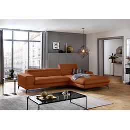 Ecksofa W.Schillig, B:303cm H:70cm T:193cm, braun, Longlife Xtra-Leder Z69: Das feinnarbige, gedeckte Softleder Z69 besticht durch seine