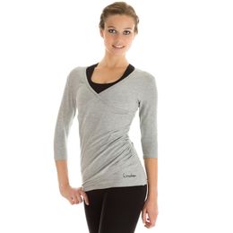 WINSHAPE Damen Wickelshirt "WS3", grau, Gr. XS, 48% Baumwolle, 48% Polyester, 4% Elasthan, Shirts, ¾-Arm