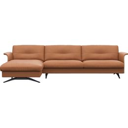 Ecksofa FLEXLUX, B:305cm H:81cm T:158cm, braun, 100% Echteder, Wohnzimmer, Sofas, "Glow, super bequem durch hochwertigem Sitzaufbau mit Federkern,