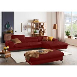 Ecksofa W.Schillig, B:343cm H:70cm T:193cm, rot, Longlife Xtra-Leder Z59: Glattleder mit modischer Prägung. Hautstärke 0, 9 - 1, 1 mm, Wohnzimmer,